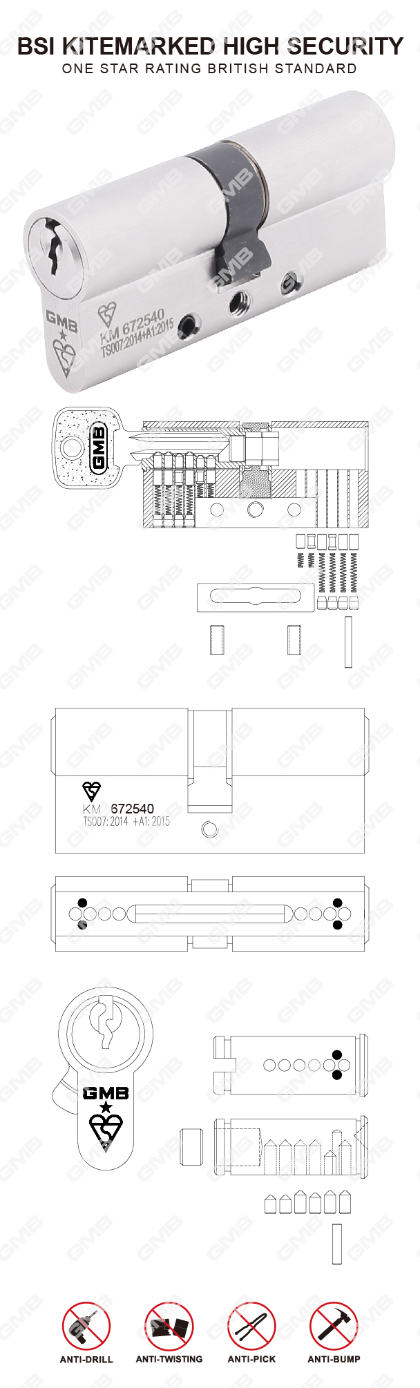 BSI KITEMARKED HIGH SECURITY ONE STAR RATING BRITISH STANDARD Cylinder ...